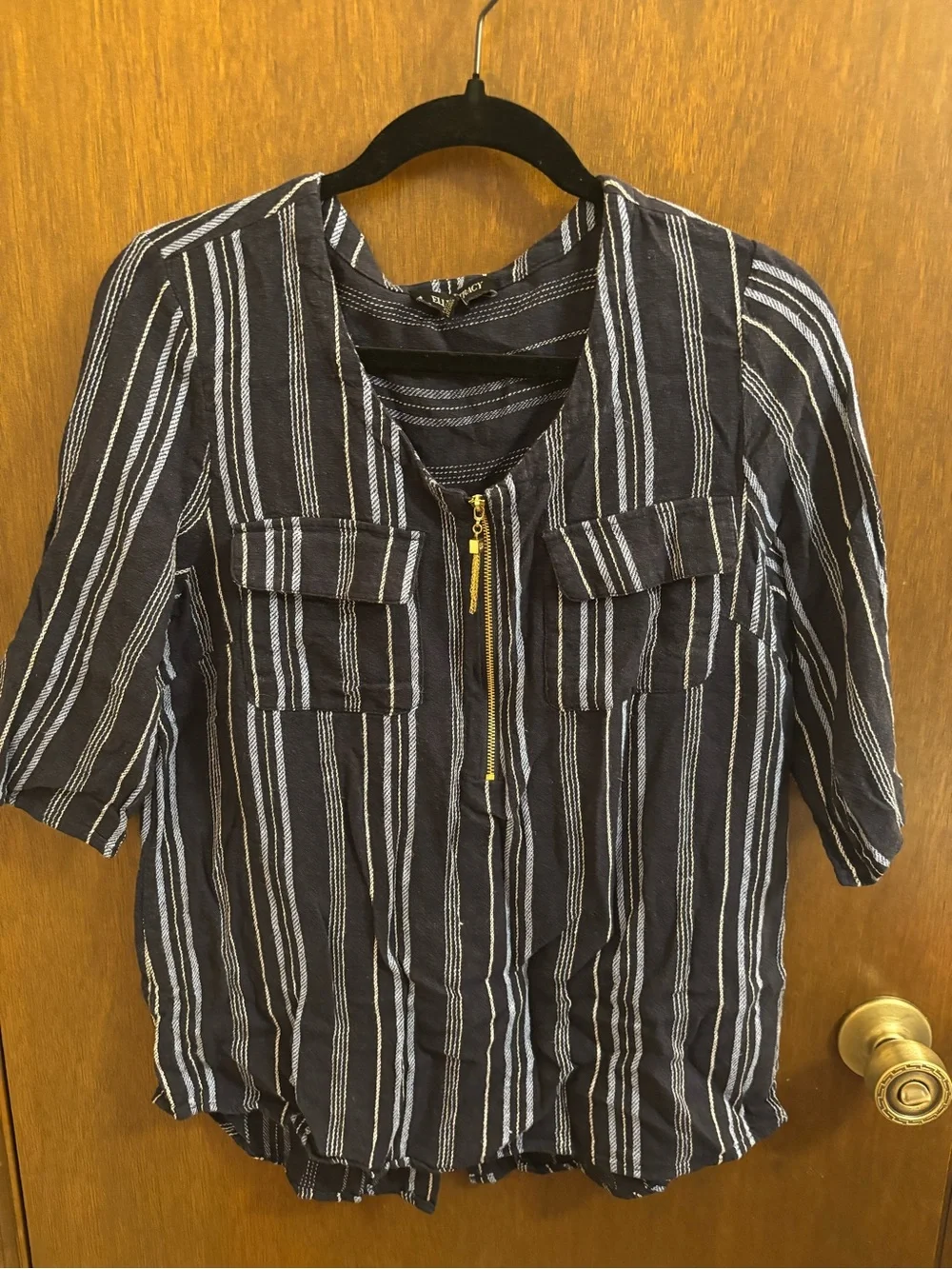Ellen Tracy | Tops | Ellen Tracy Navy And White Striped Zipper Front ...